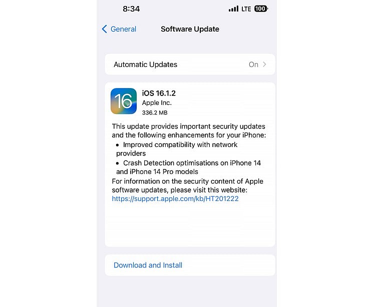 Apple iOS 16.1.2 with security patch released